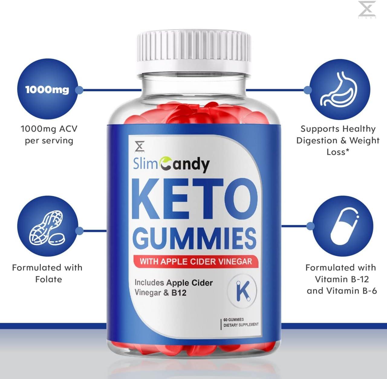 Organic Slim Candy Keto Gummies with Apple Cider Vinegar - 60 Gummies ...