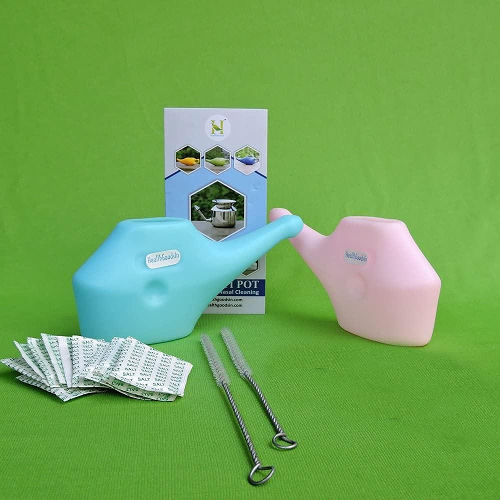 Set of 2 Unbreakable Plastic Neti Pot with Salt Sachets and Cleaning ...