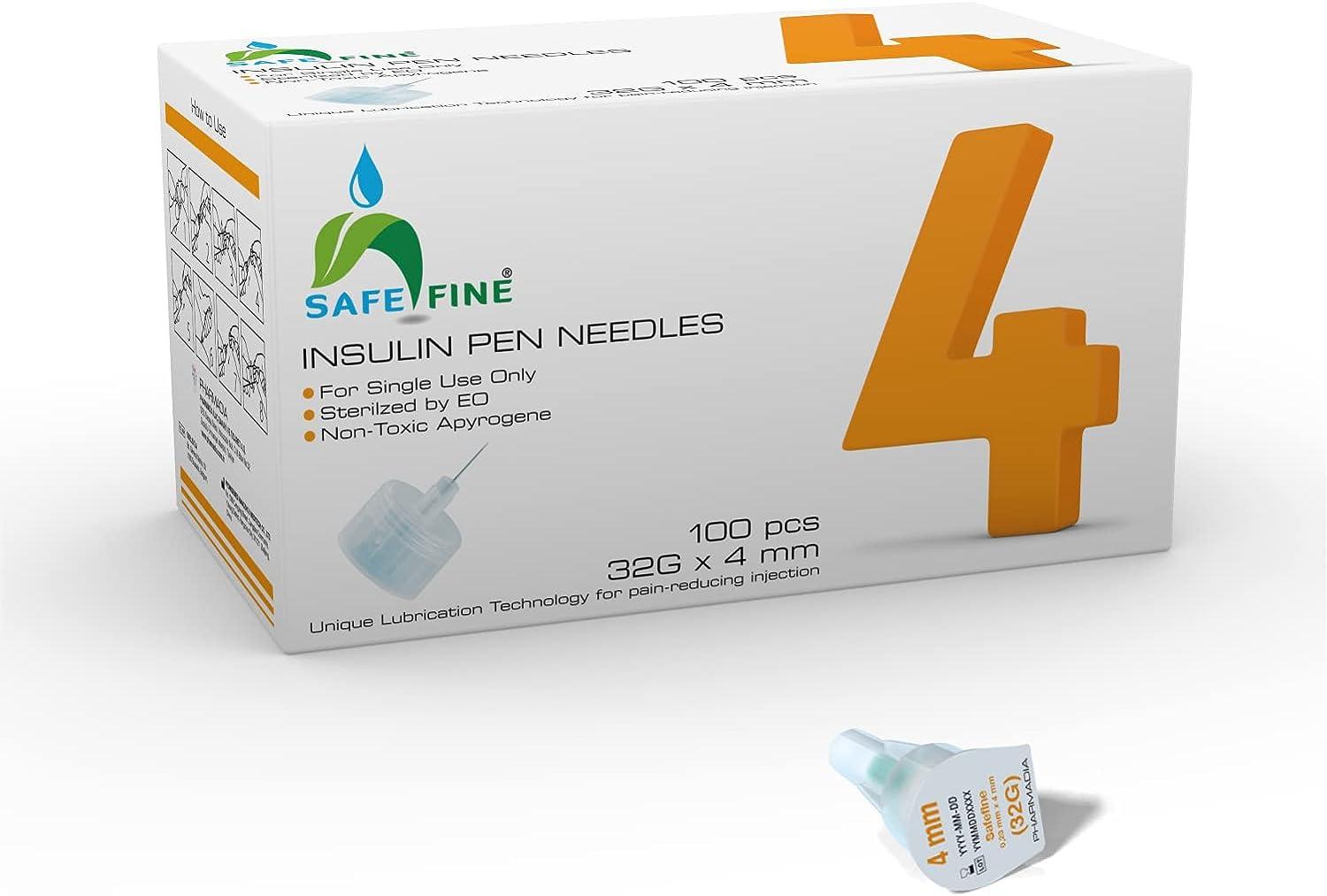 Safe Fine Insulin Pen Needles 4mm 32G - Painless Injection, Thin Wall ...