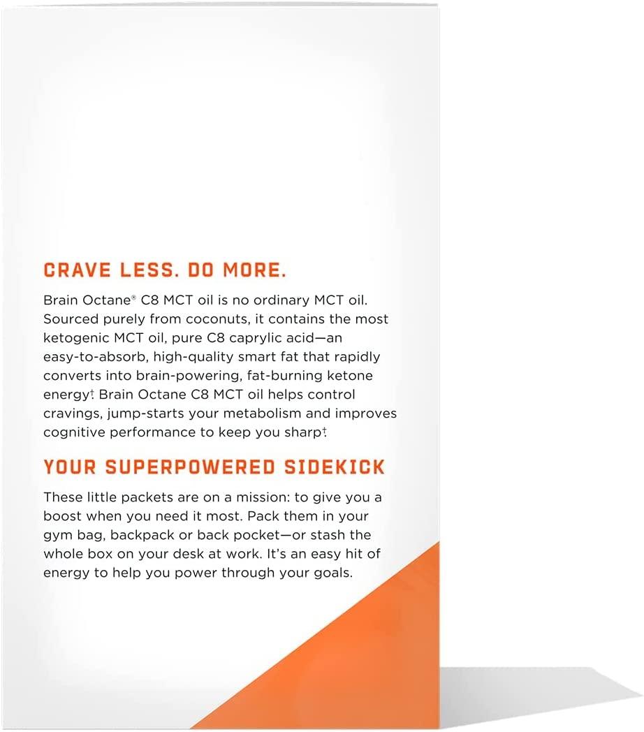 Brain Octane Premium C8 MCT Oil Packets - Non-GMO Coconuts, 14g MCTs ...