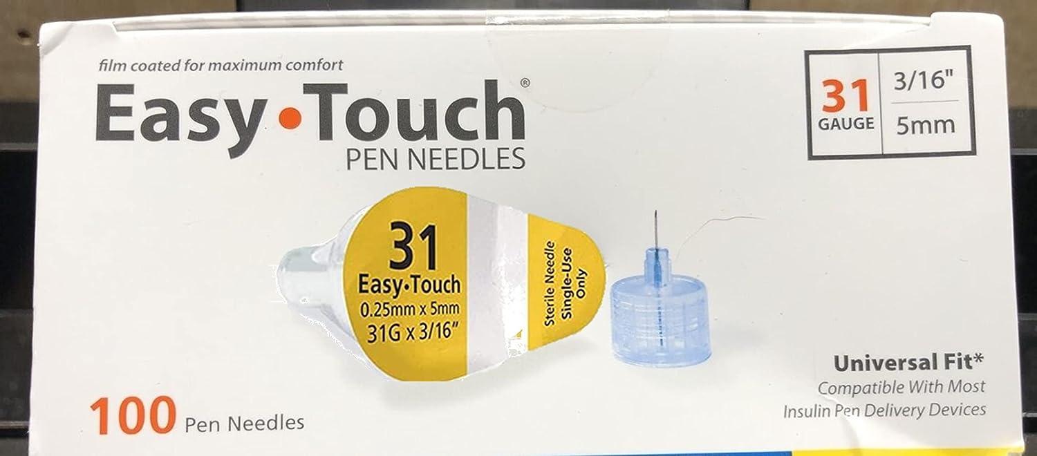 Easy Touch Insulin Pen Needles 31G 3/16-Inch (5mm) - Box of 100 ...
