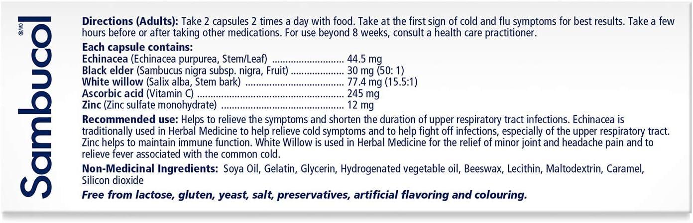 SAMBUCOL Cold and Flu Capsules 24 CT - Fast Relief for Cold and Flu ...