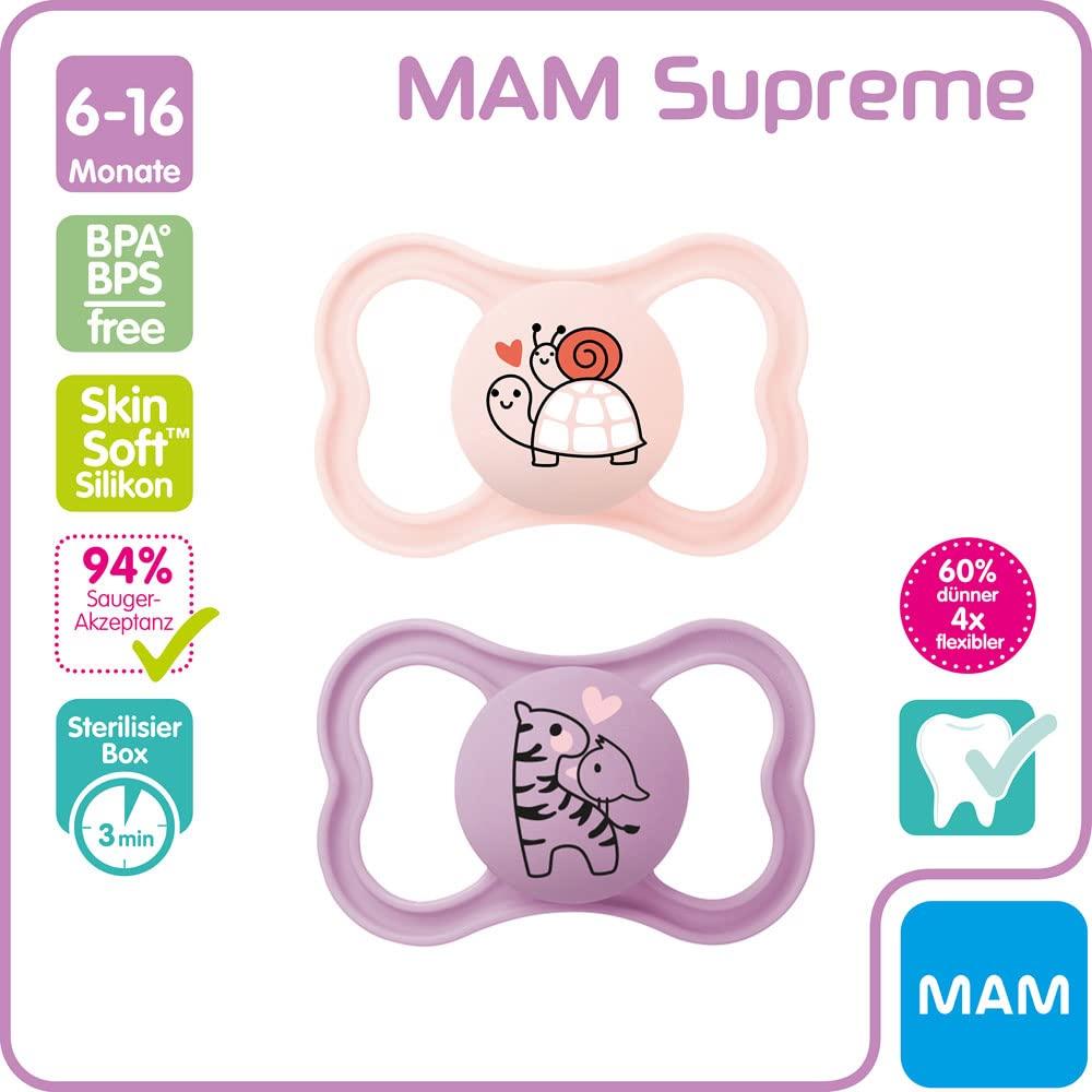 MAM Dental Pacifier Supreme for Girls (6-16 Months) - Pack of 4 Skin ...