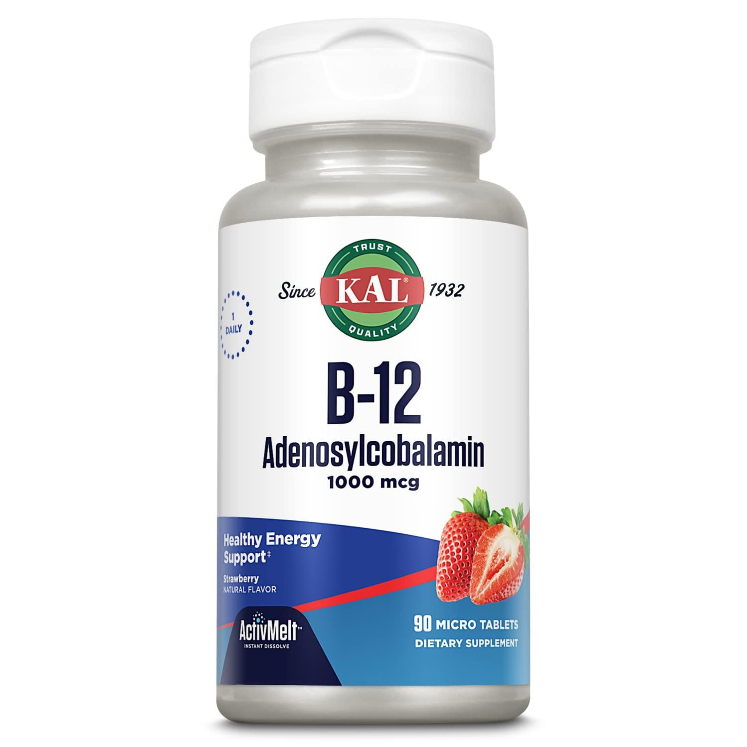 KAL Vitamin B12 1000mcg Adenosylcobalamin ActivMelt | Energy & Metabolism Support | Nerve & Red ...