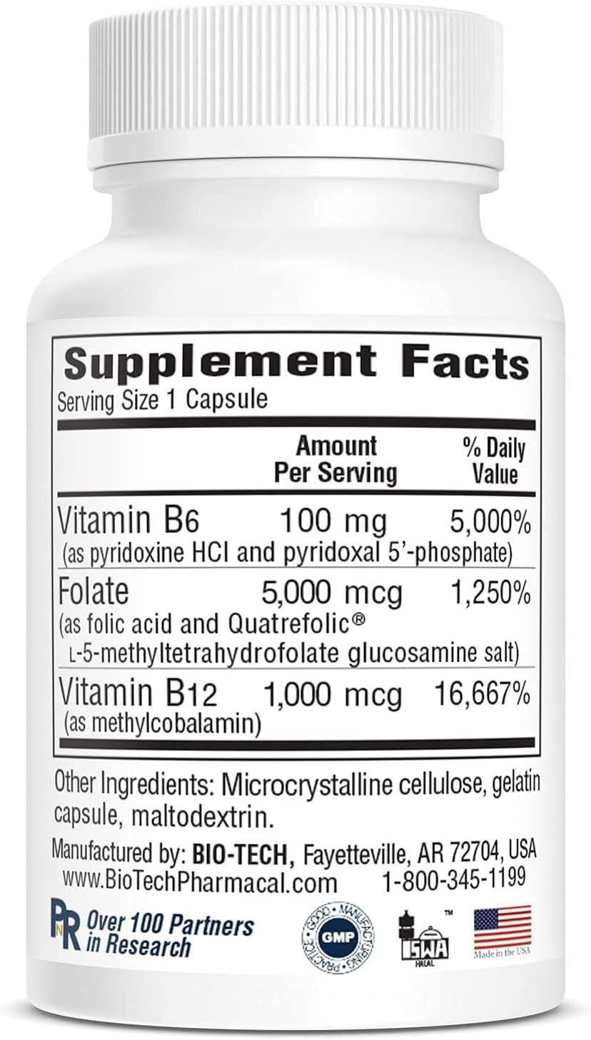 Bio-Tech Pharmacal B6-Folic Acid 100 Capsules - All-Natural Supplement ...