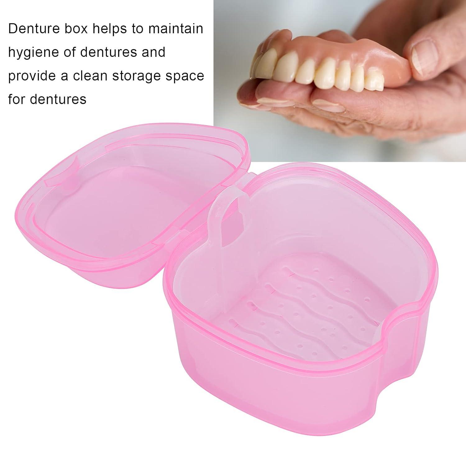 Denture Container with Sieve - Pink Retainer Cleaner & Soaking Cup for ...