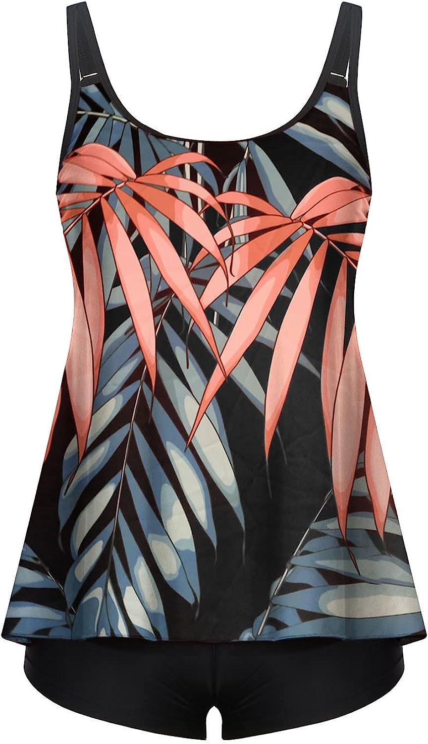 Floral Tankini Swimsuit for Women - Modest Loose Fit Two Piece Bathing ...