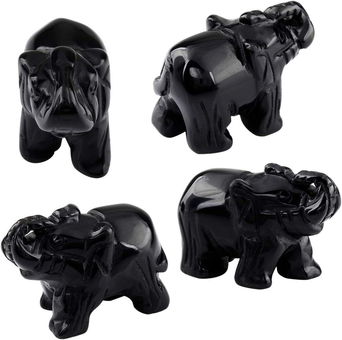 Nupuyai Black Obsidian Elephant Figure | Gemstone Crystal Lucky Charm ...