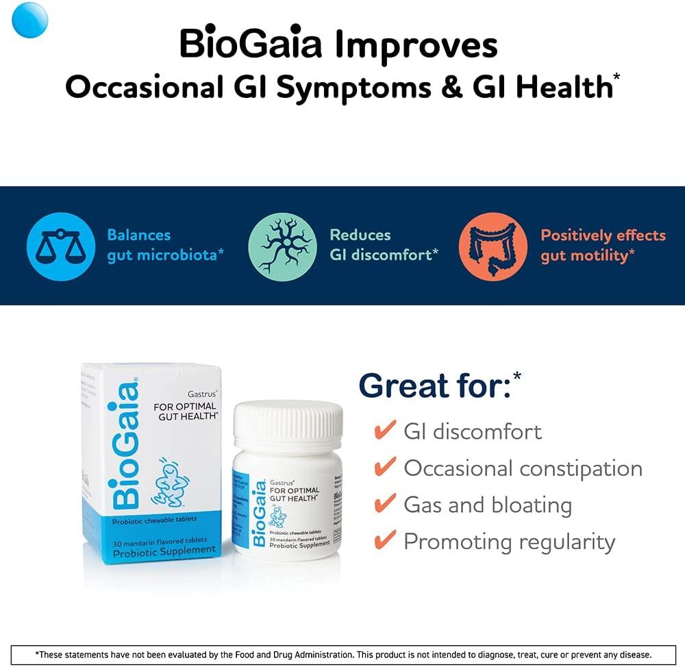 BioGaia Gastrus - Mandarin Flavored 30 Chewable Tablets for GI Health ...
