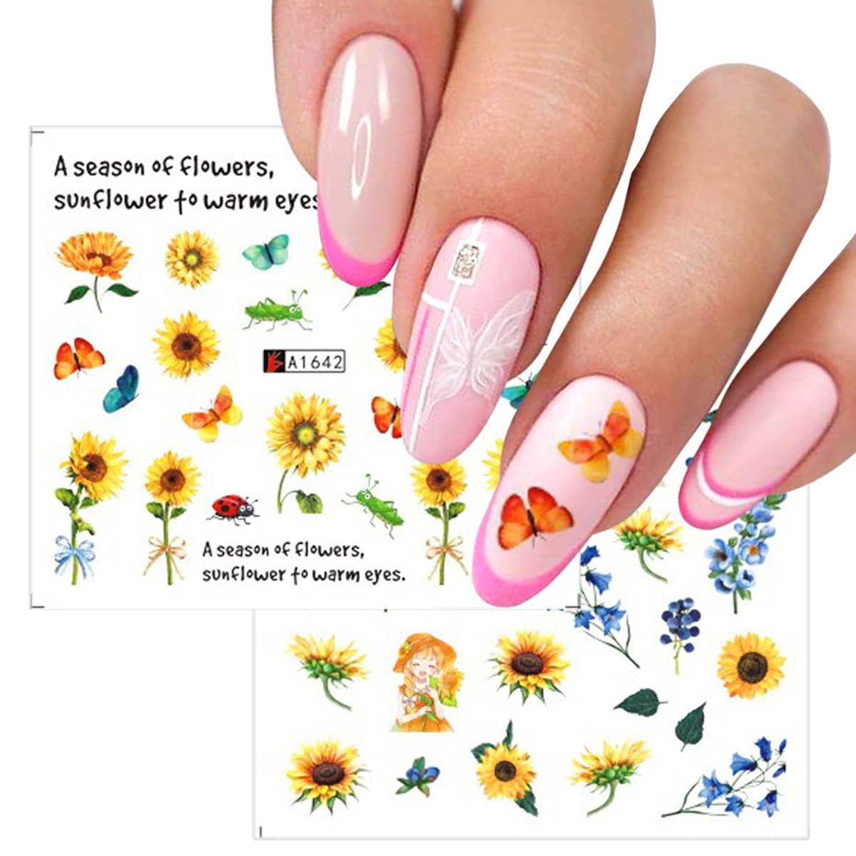 Sunflower & Daisy Nail Art Stickers - Floral Water Transfer Decals for ...