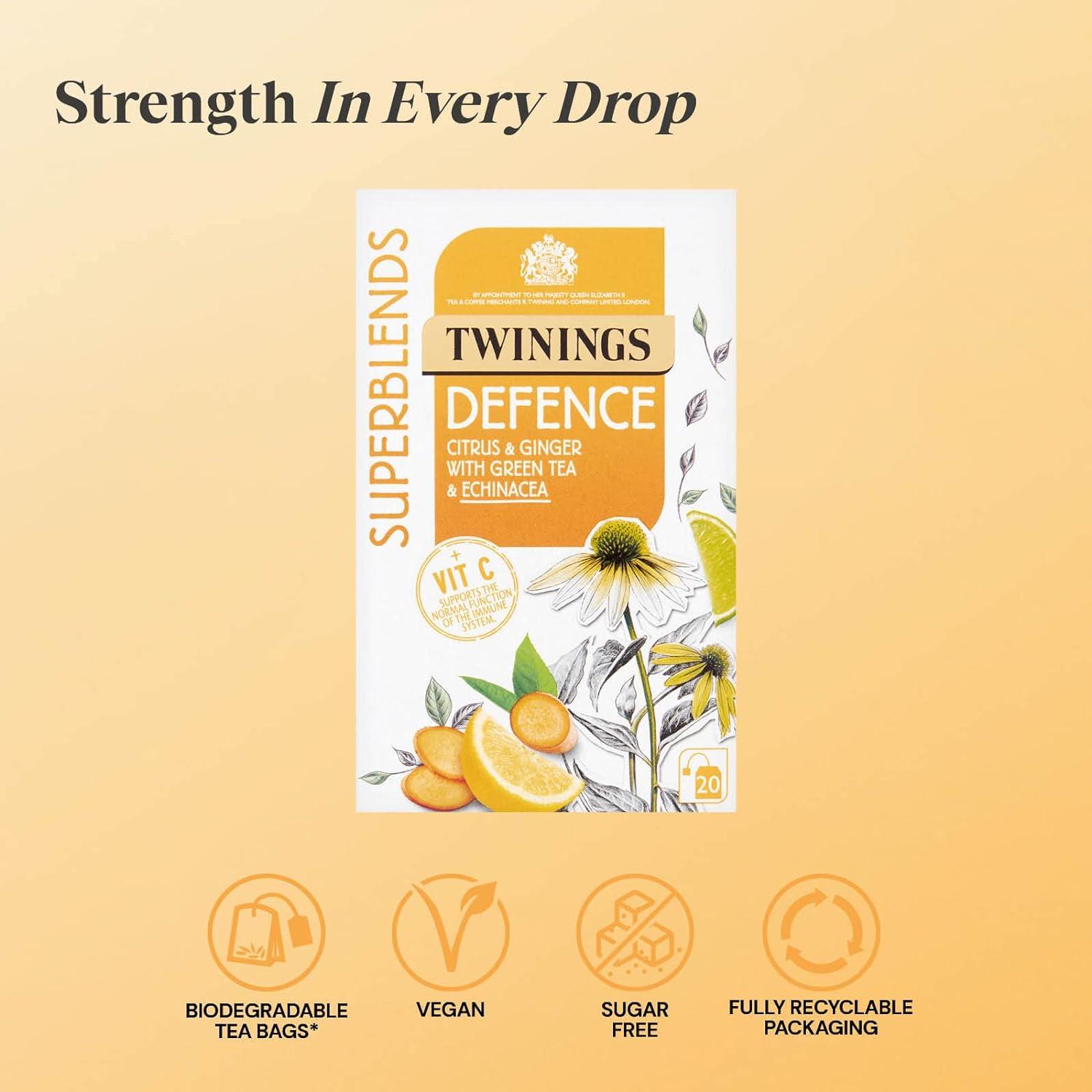 Twinings Superblends Defence Tea - Citrus & Ginger Green Tea with Echinacea & Vitamin C - 80 ...