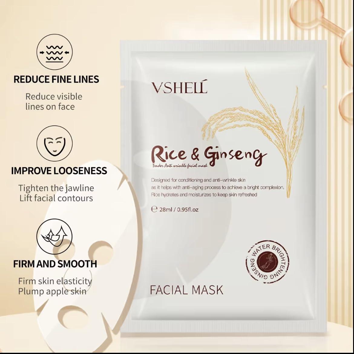 Korean Ginseng Rice Facial Mask 10 Pack - Vegan Vitamin C & Brightening ...