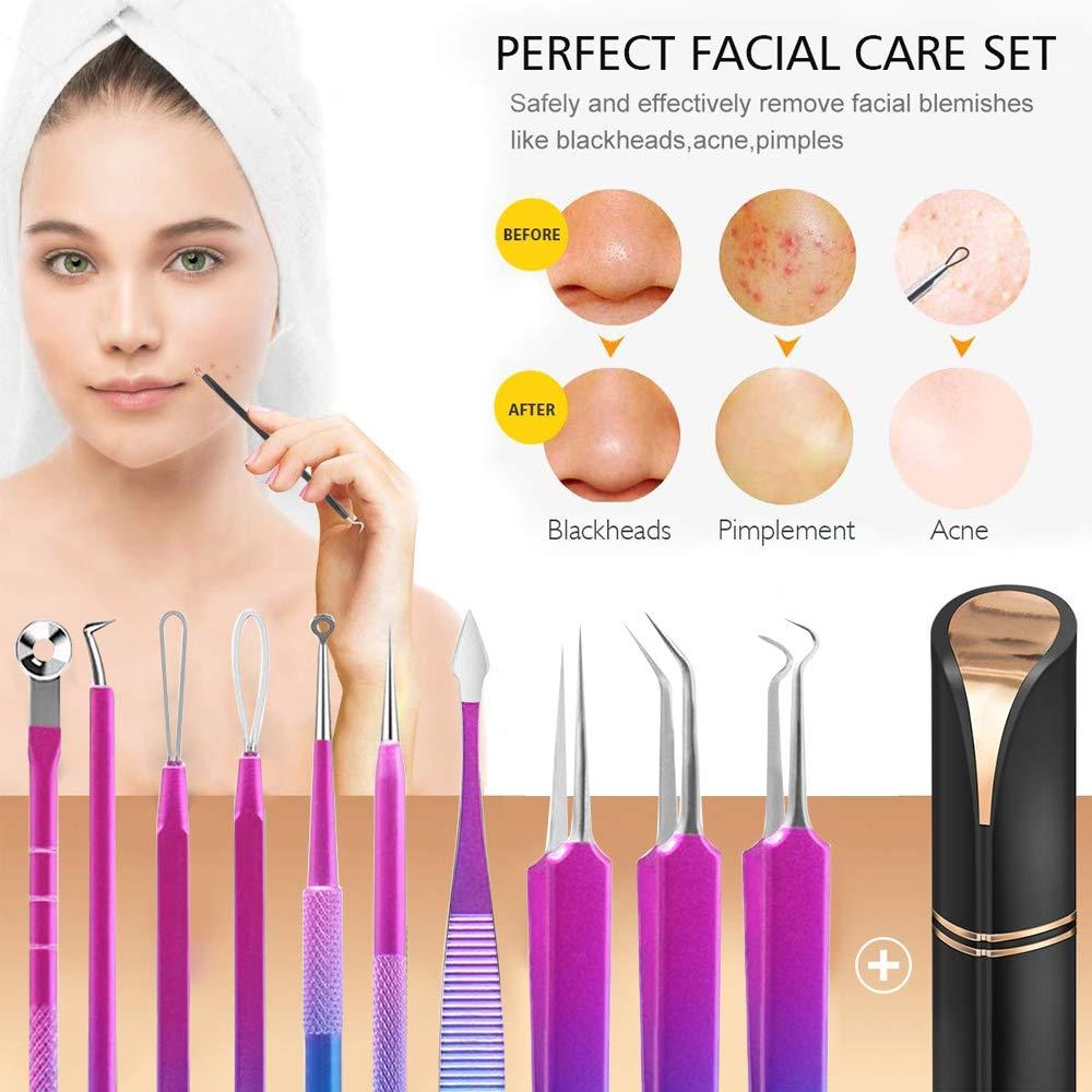 Blackhead and Blemish Remover, Aooeou Pimple Popper Tool Kit - Comedone ...