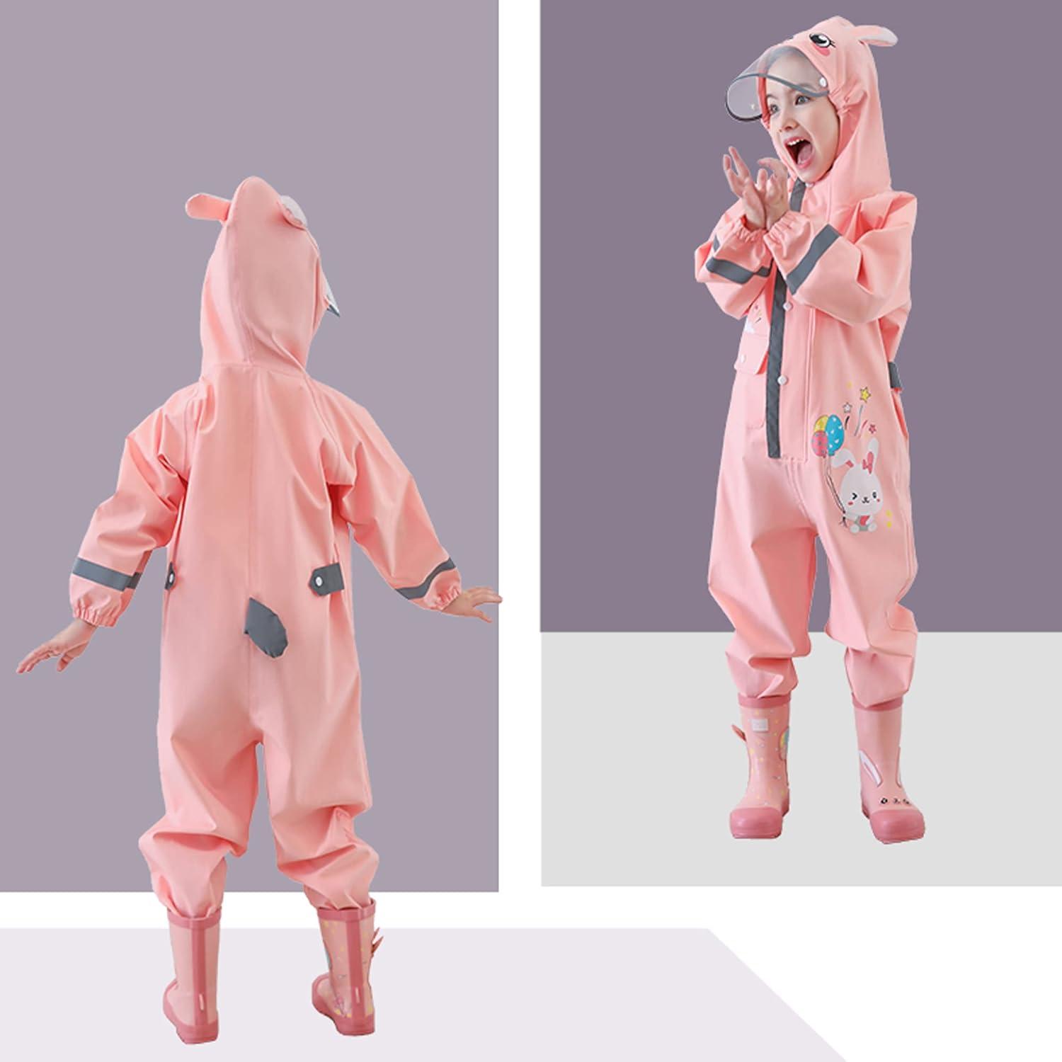 Fewlby Kids XL/5-6 Years Light Pink Puddle Suit | Waterproof Hooded Rainwear for Boys and Girls ...