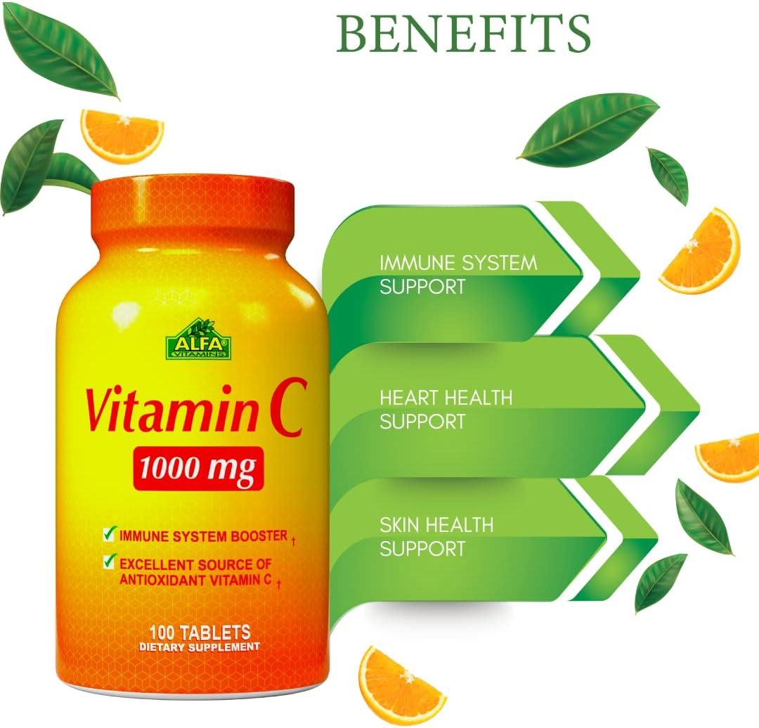 ALFA VITAMINS Vitamin C 1000mg Supplement - Immune Booster & Antioxidant for Cold Protection ...