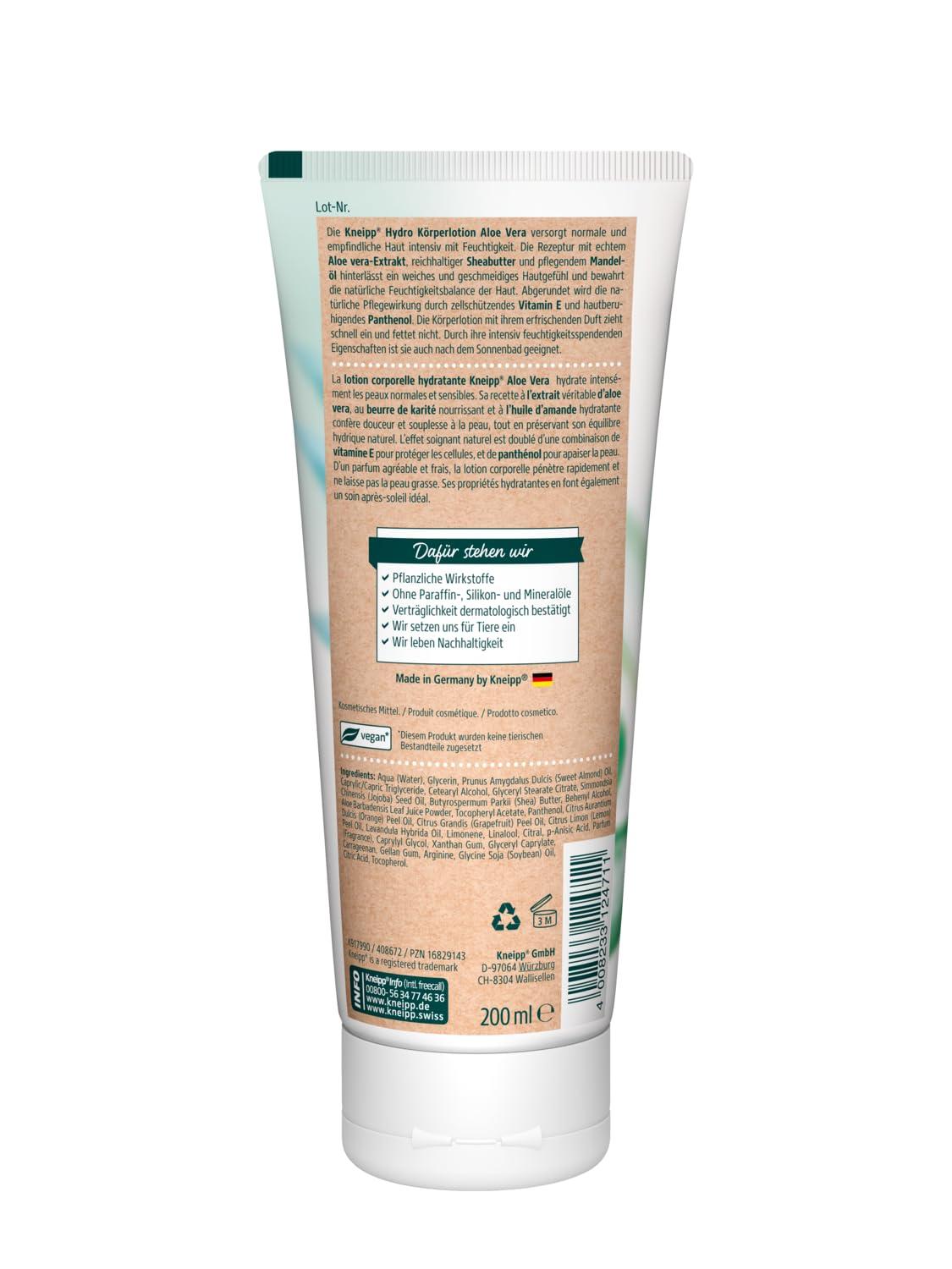 Kneipp Hydro Body Lotion Aloe Vera - Intensive Moisture & Soothing Care ...