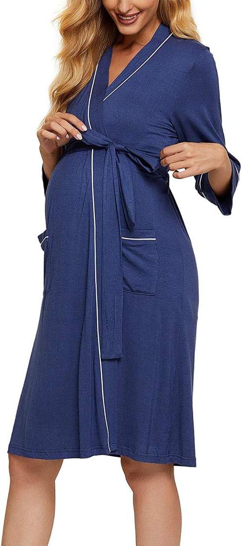 OCCIENTEC Women's Maternity Nursing Robe and Nightgown Set in Navy ...