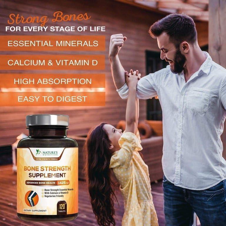 Bone Strength Support: Calcium, Vitamin D3, Magnesium - 1425mg (120 ...