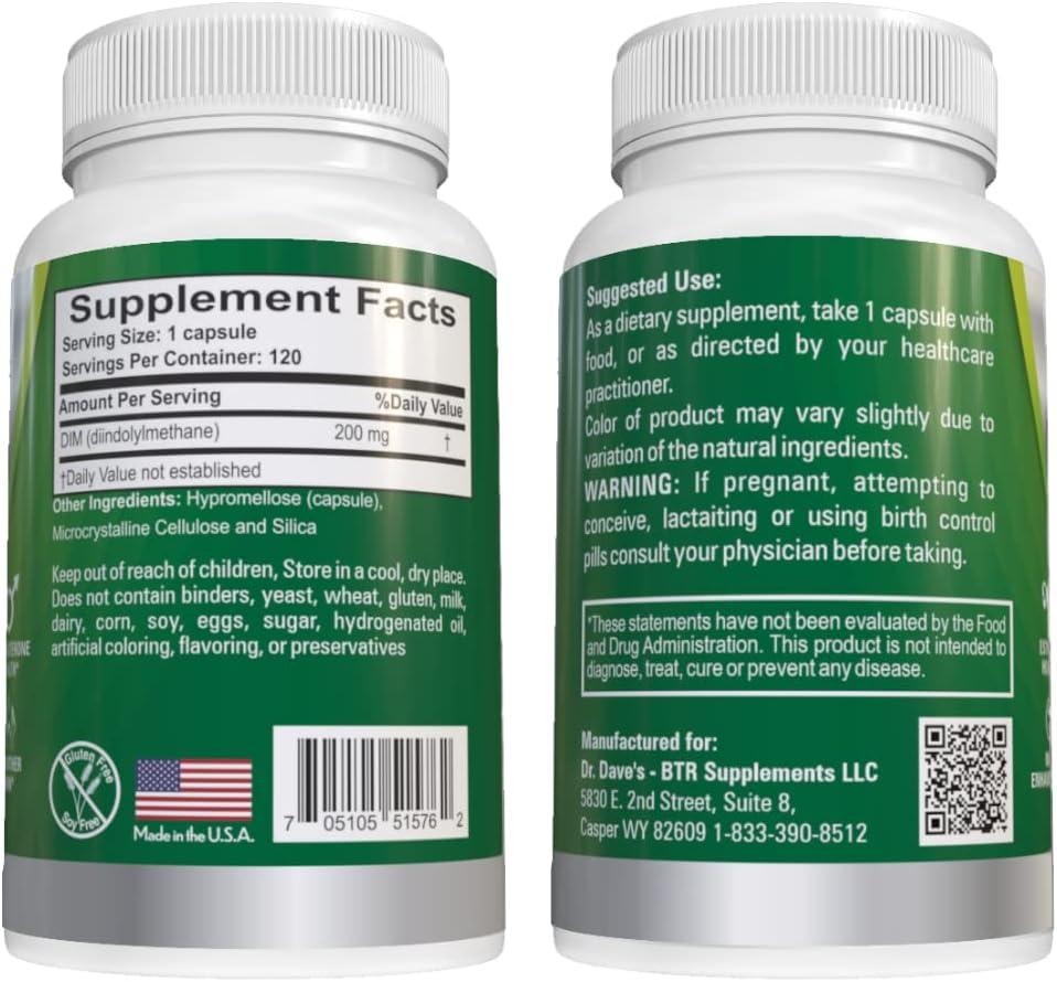 Dr. Dave's 200mg DIM Supplement | Physician-Formulated (120 Capsules ...