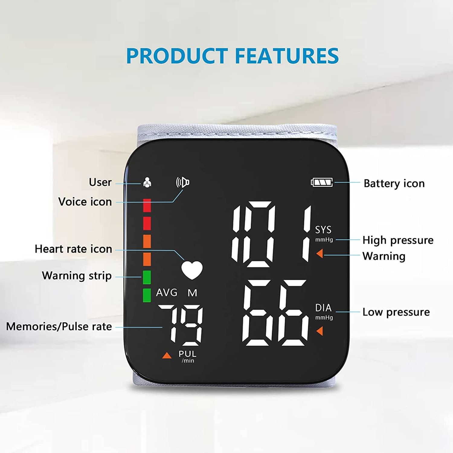 Ruord Large LED Backlit Blood Pressure Monitor - Adjustable Wrist Cuff ...
