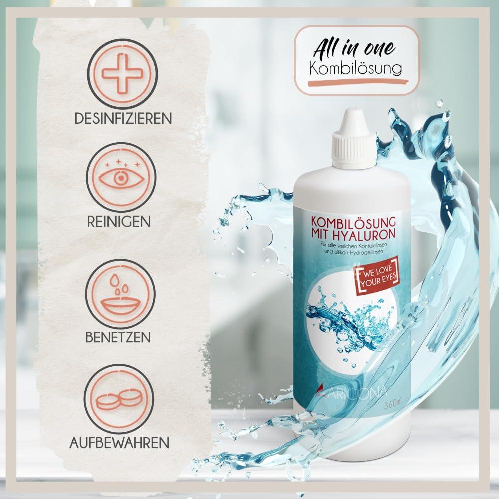 Aricona Contact Lens Fluid - All-in-One Solution with Hyaluron | 3 x 360ml for Soft Lenses ...