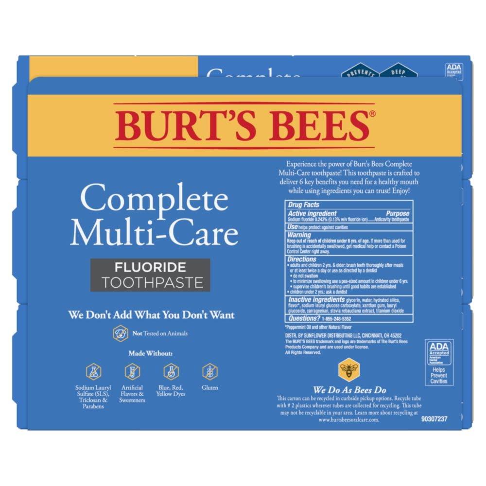 Burt's Bees Complete Multi Care Toothpaste 4.7 oz - Pack of 3 | Natural ...