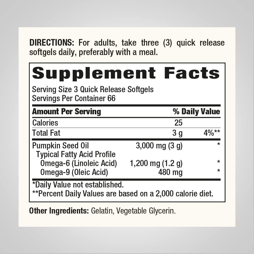 Piping Rock Pumpkin Seed Oil Extract 3000mg | 200 Softgel Capsules ...