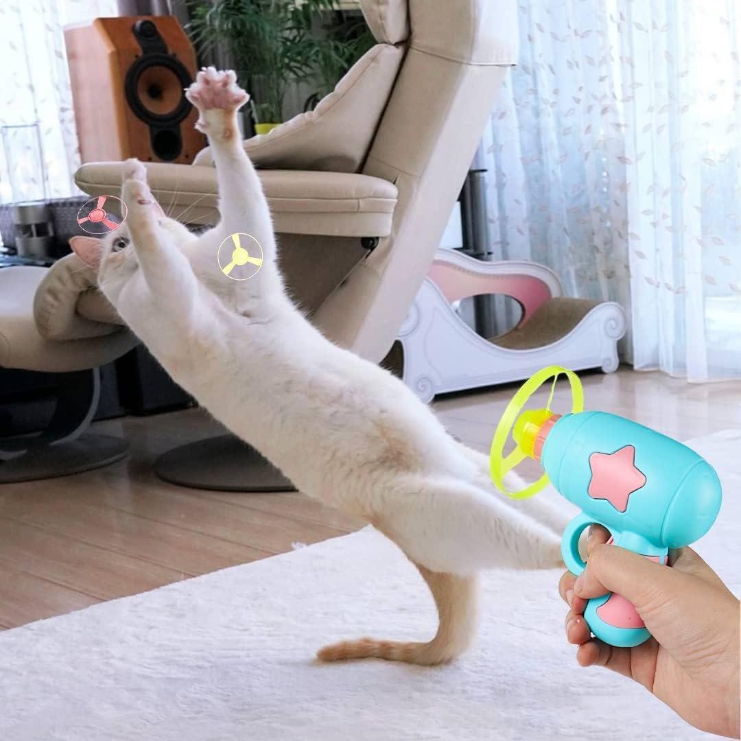 Colorful Flying Propeller Cat Toy Set with Launcher - Interactive ...