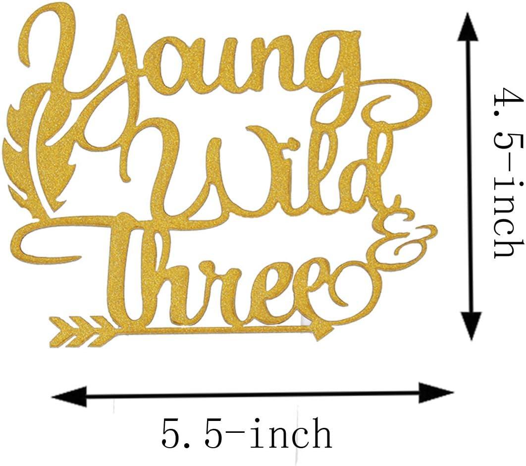 Topfunyy Double Sided Gold Glitter Young Wild & Three Cake Topper for ...