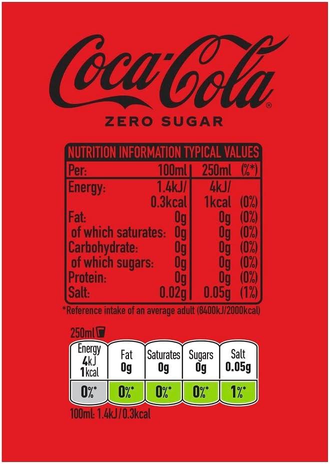 Coca-Cola Zero Sugar 6 Pack - 1.63 Kg | 250ml Cans | Sugar-Free Cola ...