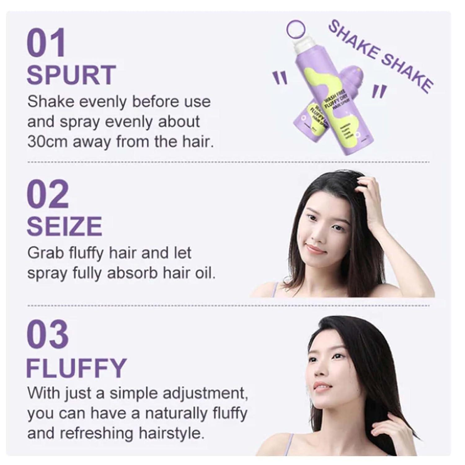 Wash Free Fluffy Dry Hair Spray Reduces Greasiness & Oiliness Hair ...