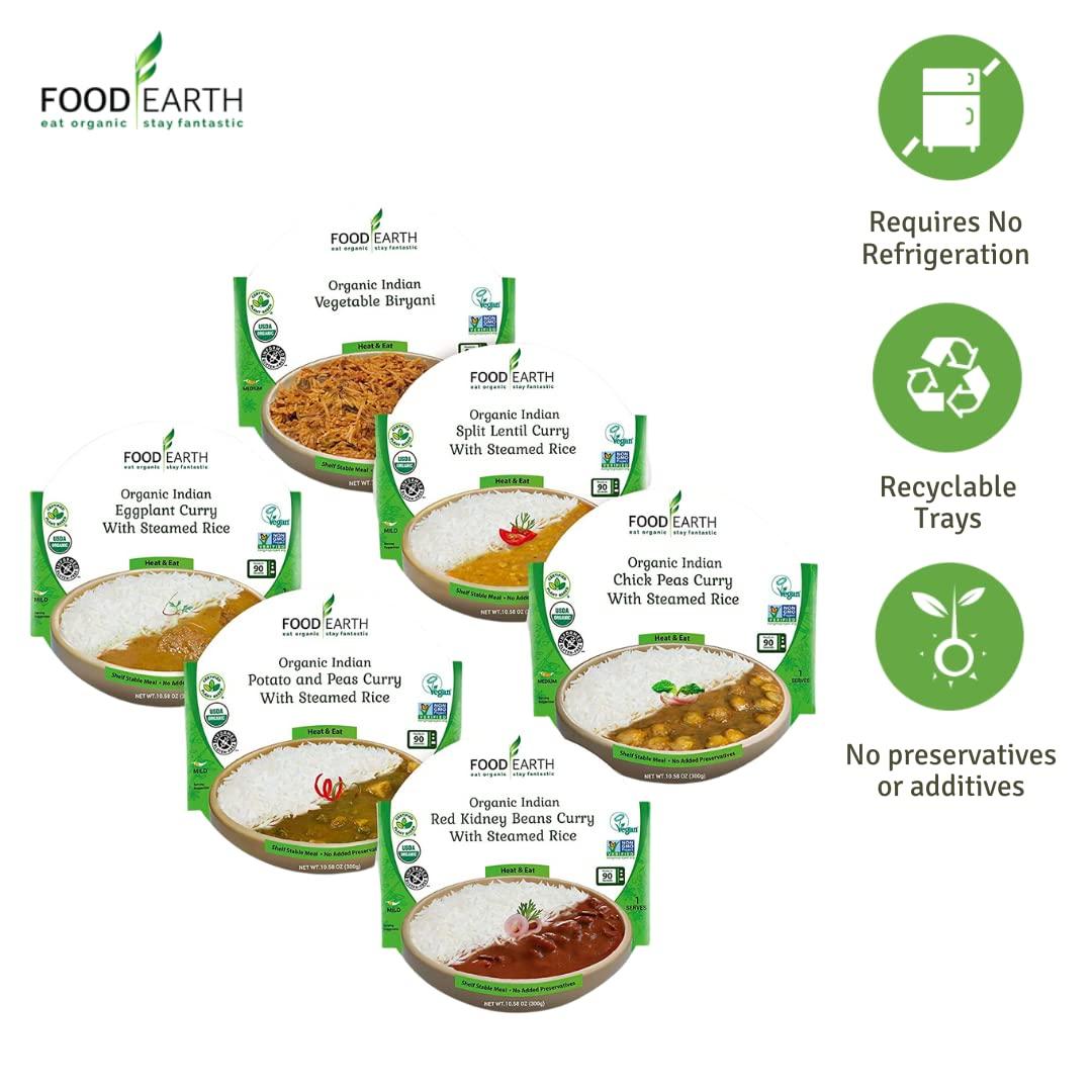 Food Earth 6 Flavor Variety Pack - Ready to Eat Indian Cuisine | Vegan ...