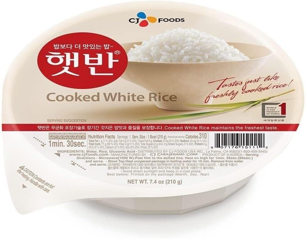 CJ Cooked Rice (Hetbahn) - Korean Microwavable Instant White Rice 210g ...