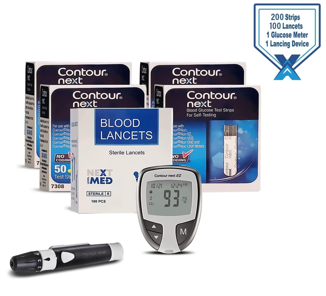 Next-Level-Med Diabetes Testing Kit - 200 Strips, 100 Lancets, Glucose ...