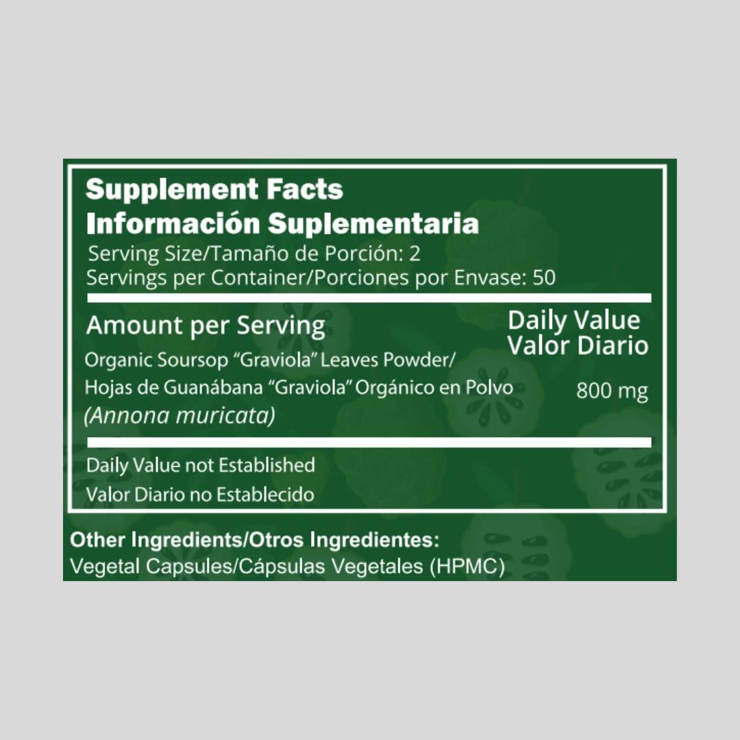 Inca Master Tea - Graviola Capsules 800mg - 100 Caps - Organic Soursop ...