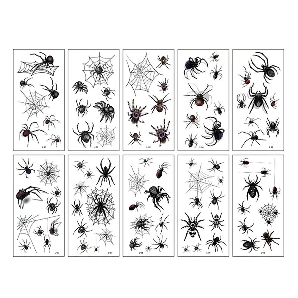Peanuty 10 Sheet Scary Spider Temporary Tattoo Stickers - Halloween ...