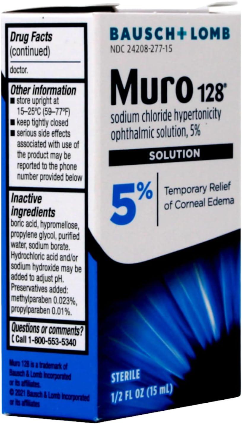 Bausch and Lomb Muro 128 Ophthalmic Solution 5% - 15mL for Corneal ...