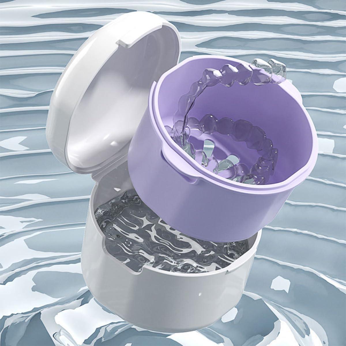 POFET Denture Soaking Bath with Strainer Basket | Travel-Friendly ...