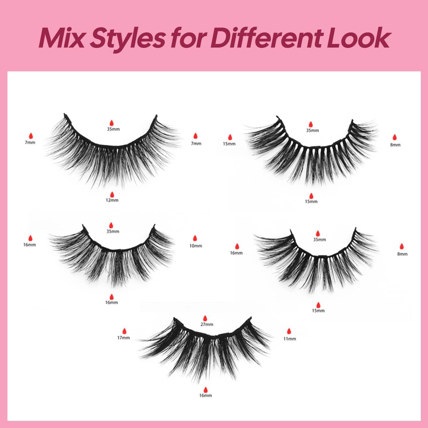 SHEKA Magnetic Eyelashes with Eyeliner - 5 Styles for Natural, Fluffy ...