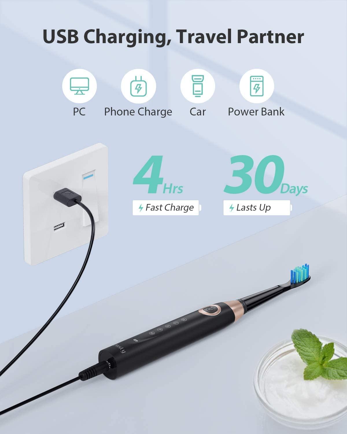 Dnsly Electric Toothbrush for Adults Ultrasonic Rechargeable Sonic Toothbrushes 5 Modes with ...