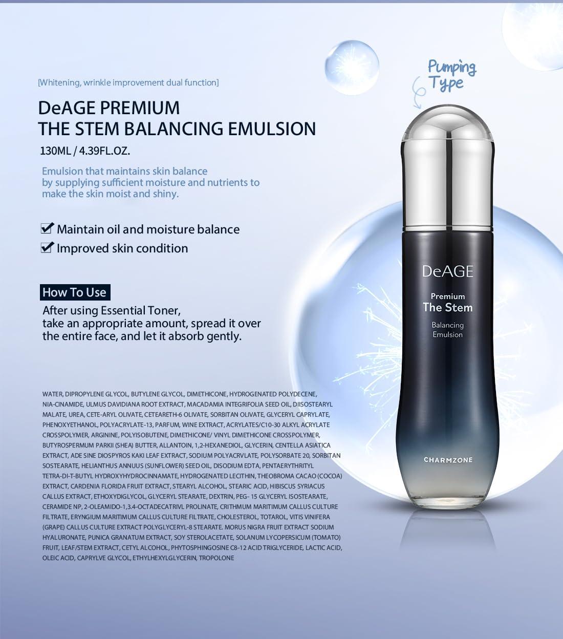 CHARMZONE DeAge Premium Marine Stem Cell Emulsion Vegan Anti-Wrinkle ...