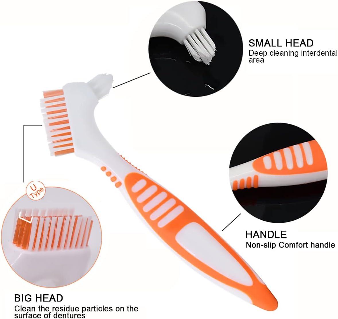 3 Pieces Hard Denture Brush Double Bristle Head Denture Cleaning Brush ...