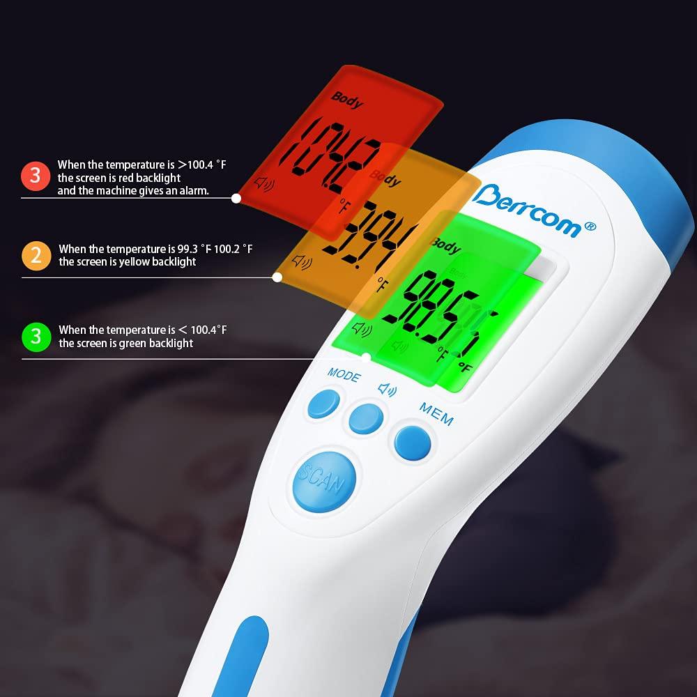 Berrcom No Contact Infrared Forehead Thermometer - Medical Grade 3-in-1 ...