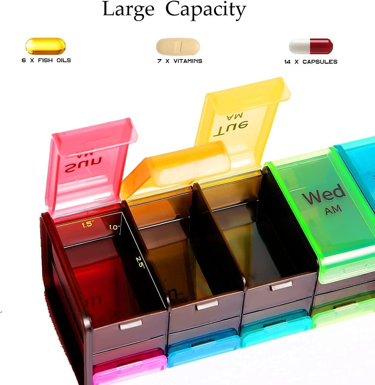 Extra Large Pill Organizer with Cutter - 7 Day Double-Sided Pill Box ...