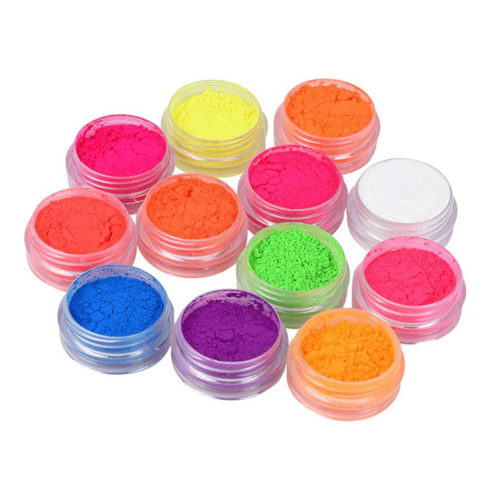 12 Colors Neon Pigment Nail Powder - Super Bright Fluorescent Nail ...