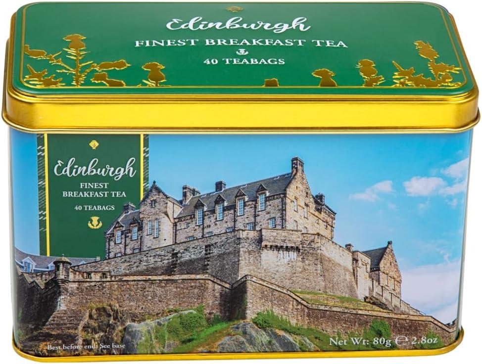New English Teas Edinburgh Castle Tea Caddy with 40 English Breakfast ...