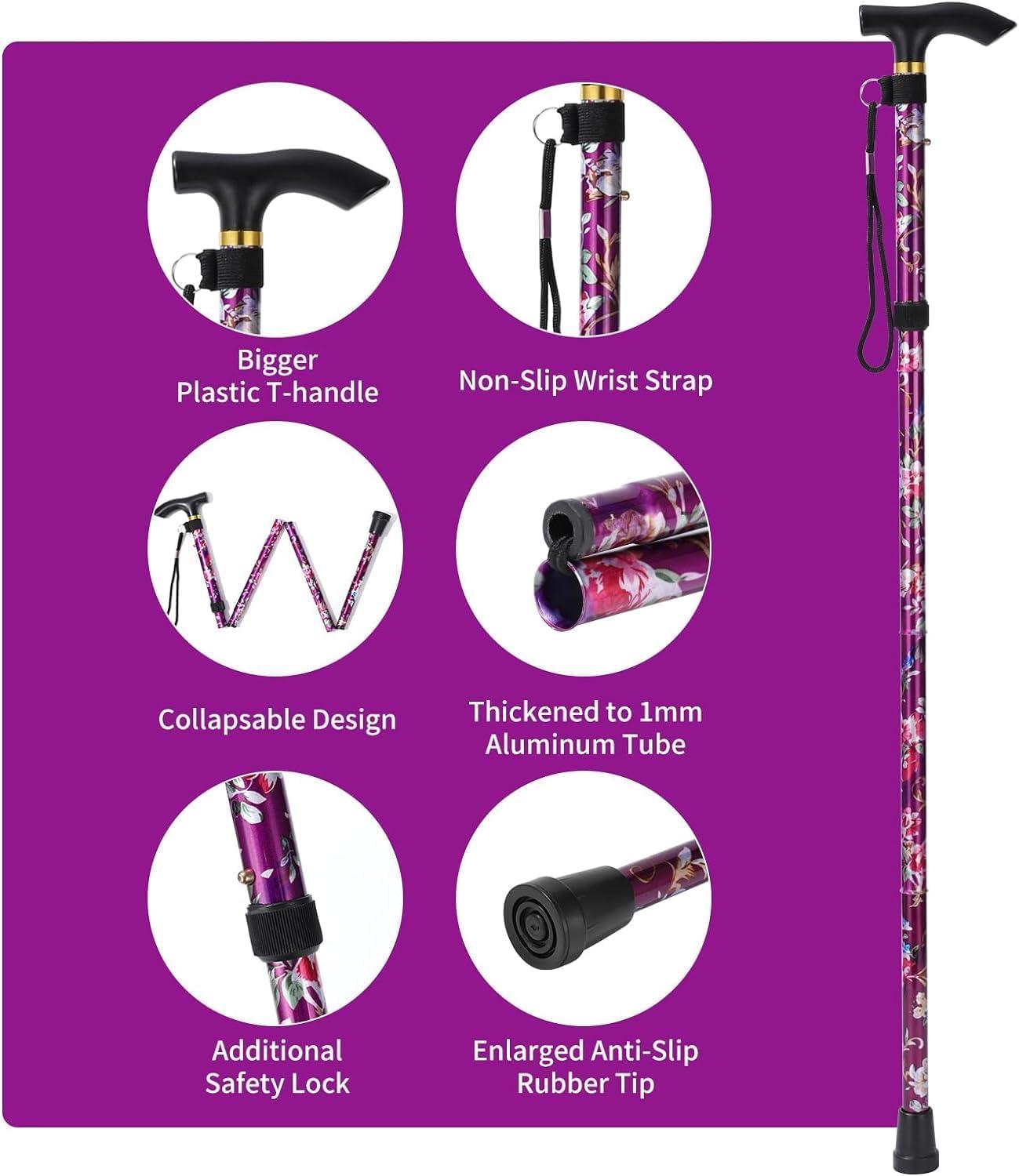 Buy Foldable Walking Sticks for Seniors - Adjustable T-Handle Walking ...