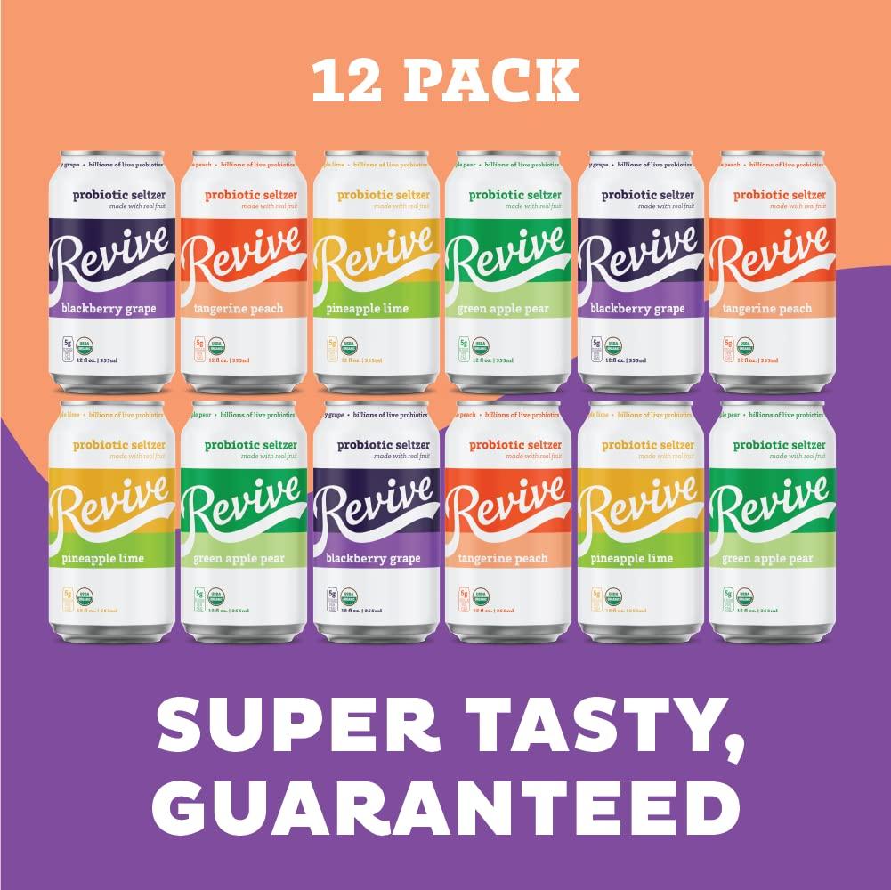Revive Organic Sparkling Probiotic Seltzer New 12-Pack Mixer | Billions ...