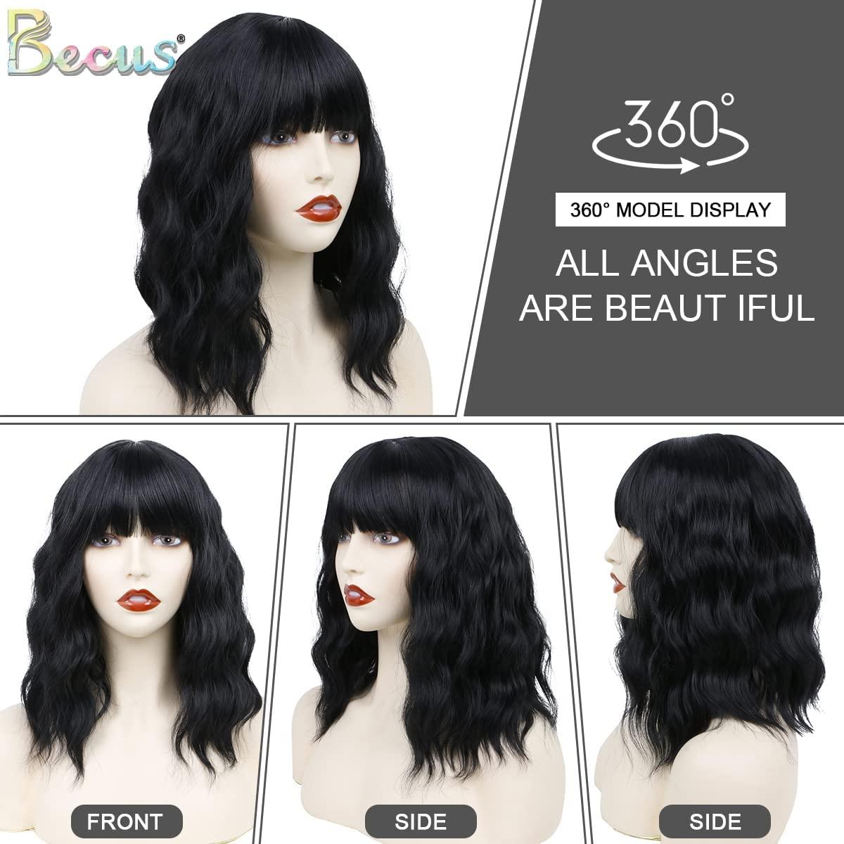 Becus Short Welled Bob Wonder With Pony - Synthetic Black Natural Wave ...