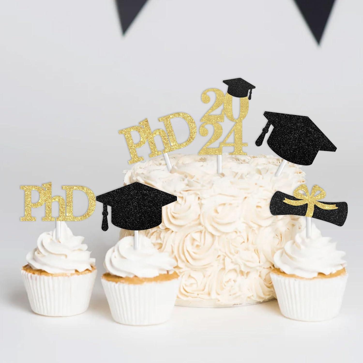 PHD Graduation Decorations 2024 36 Pcs PHD Cupcake Toppers Black and ...